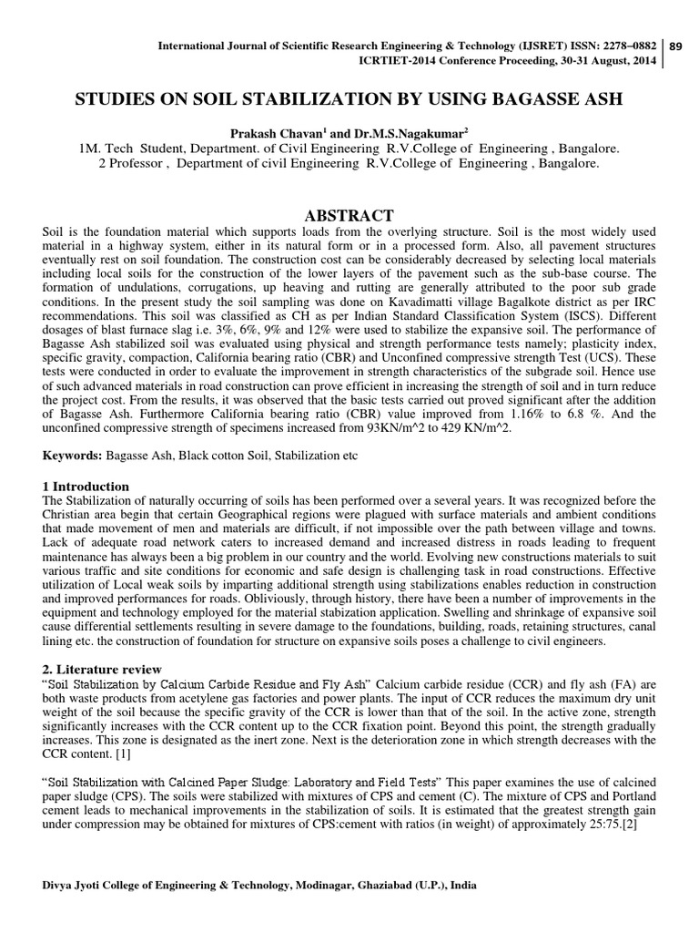 Studies On Soil Stabilization by Using Bagasse Ash | PDF | Fly Ash | Soil
