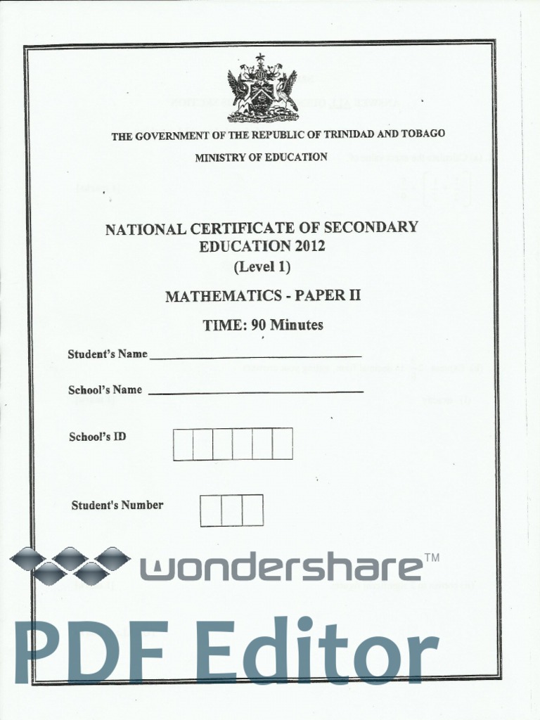 NCSE Mathematics Paper 2 (2012) | PDF
