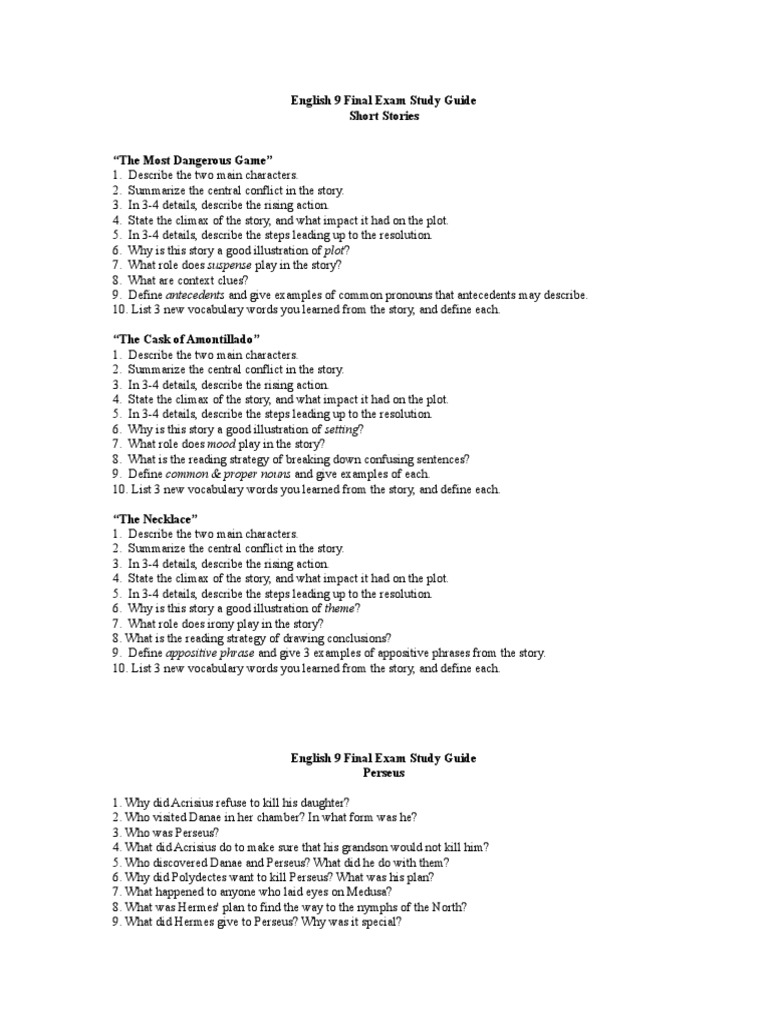 Grade 9 English Final Exam Guide | PDF | Odysseus | Romeo And Juliet