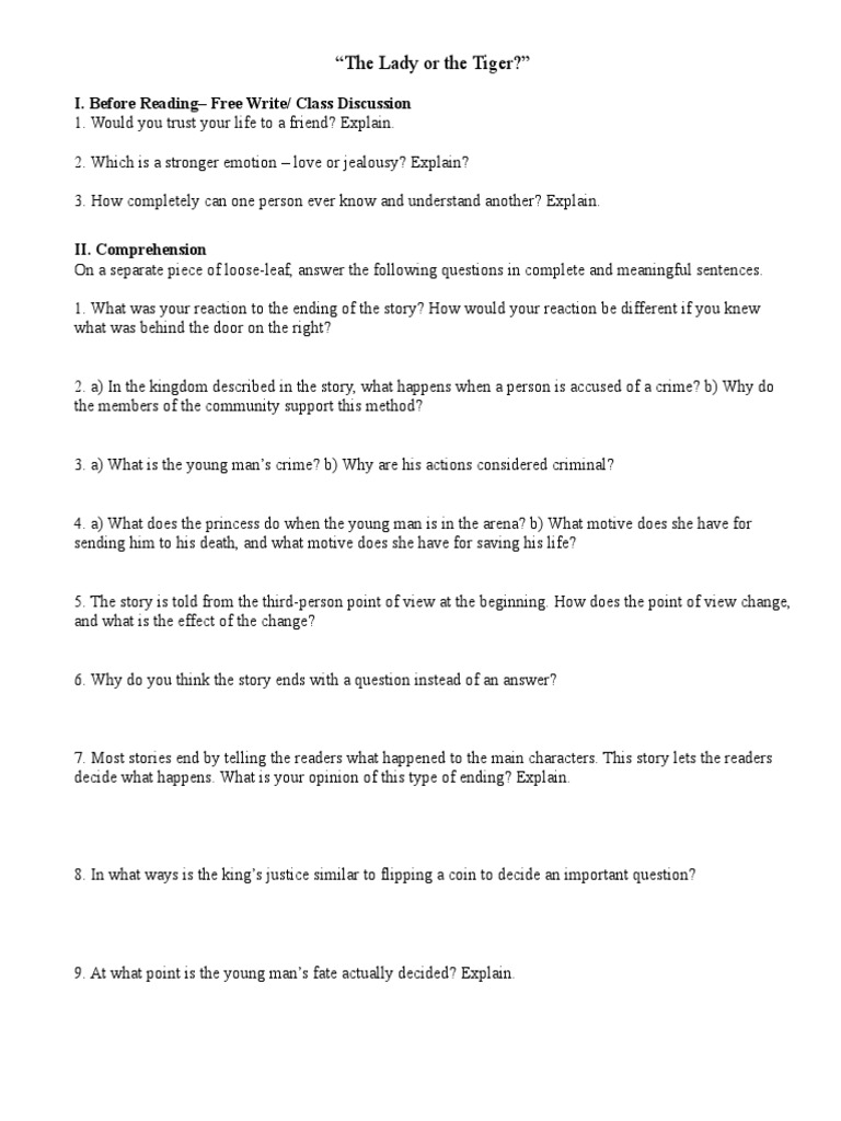 "Analyzing 'The Lady or the Tiger?'" | PDF