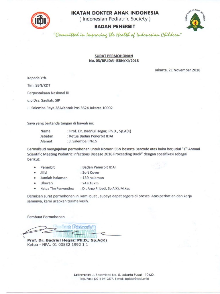 Contoh Surat Permohonan ISBN | PDF