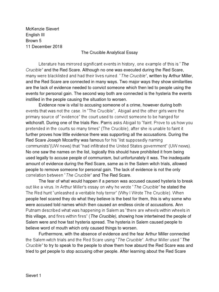 The Crucible and the Red Scare Analysis | PDF | Mc Carthyism | Witchcraft