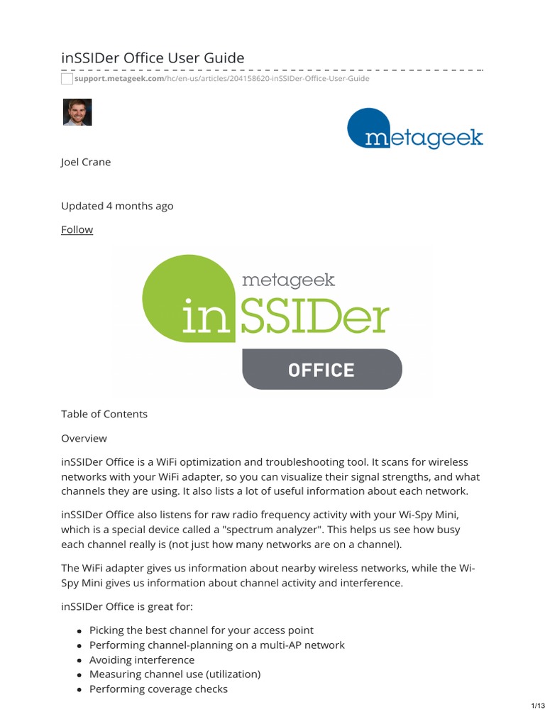 InSSIDer Office User Guide | PDF | Wi Fi | Wireless Access Point