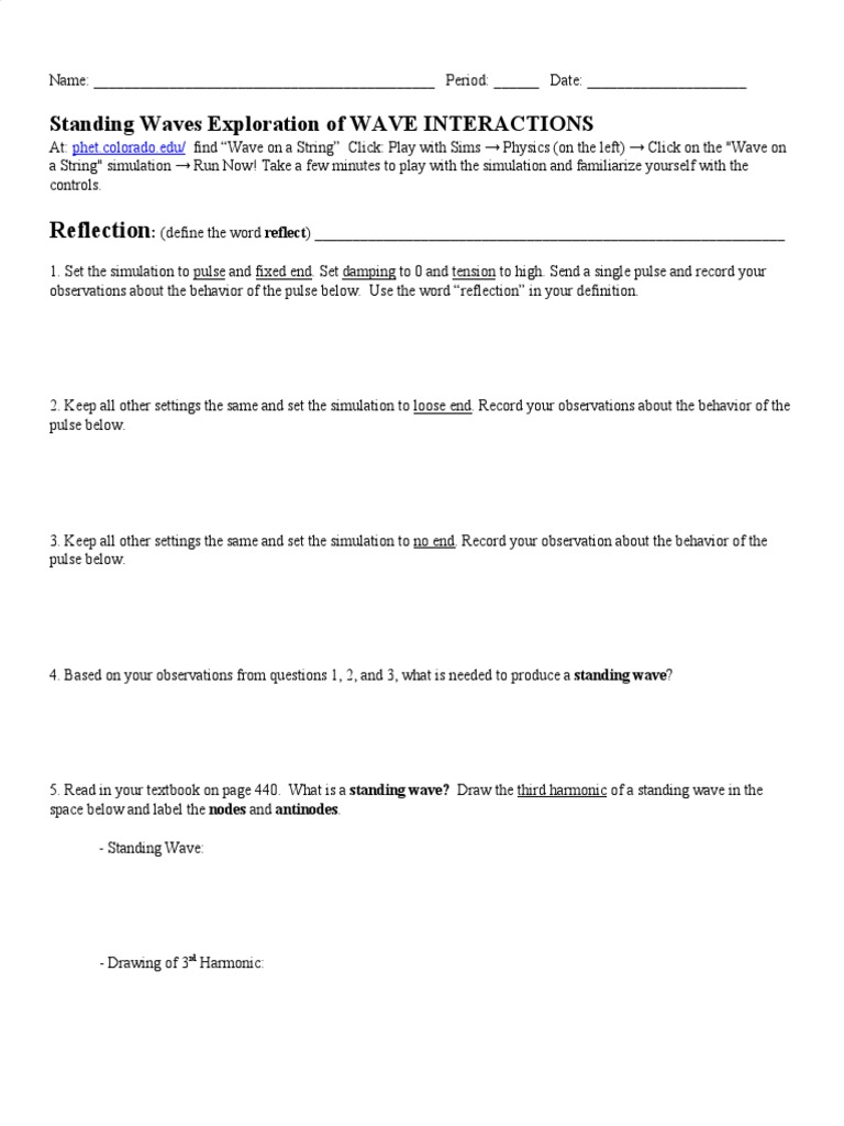 Standing Waves Exploration PhET-Koser PDF | PDF | Waves | Experiment