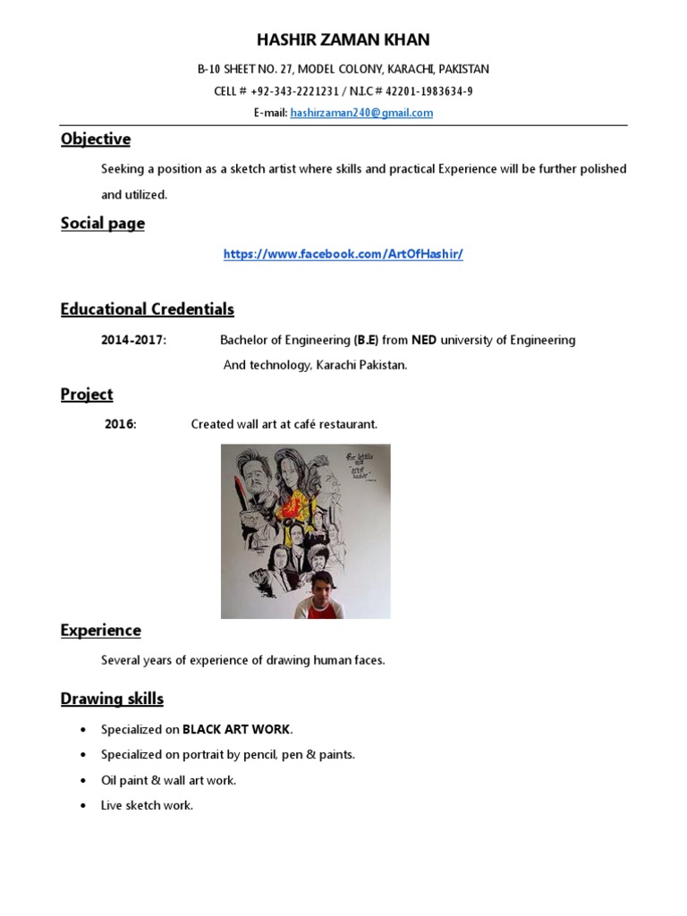Portfolio of Hashir Zaman Khan Seeking a Position as a Sketch Artist | PDF