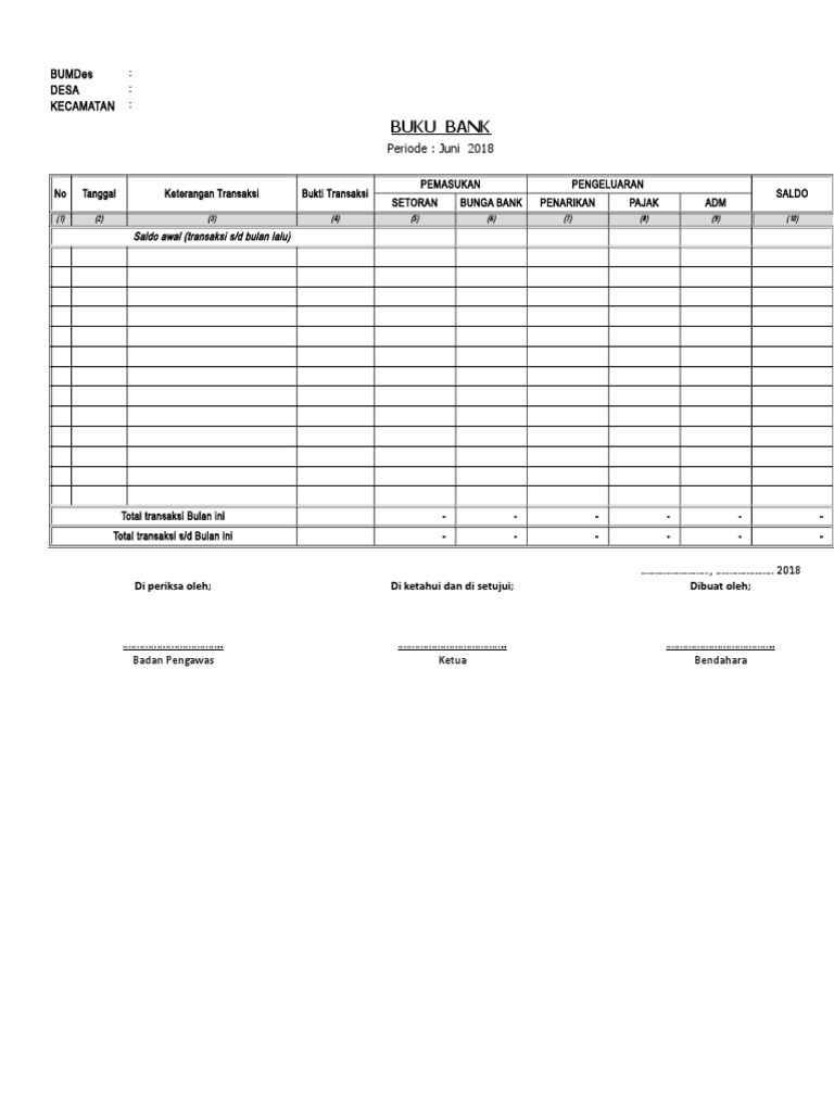 Form Pembukuan Bumdes | PDF