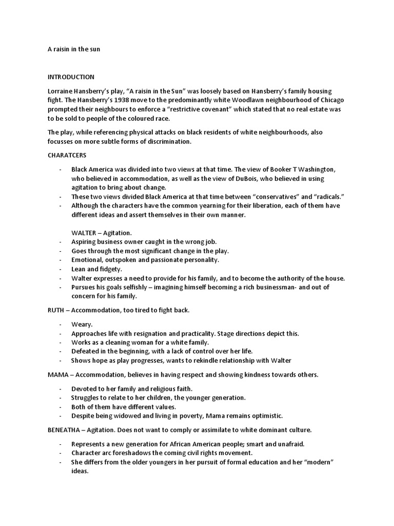 Character Analysis in A Raisin in the Sun | PDF | Religion & Spirituality