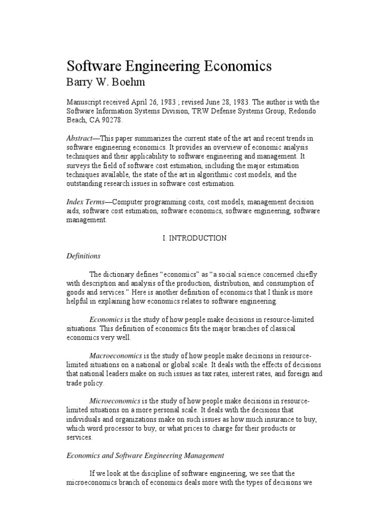 Software Engineering Economics Overview | PDF | Software Development ...