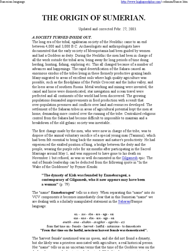 Origins of the Sumerian Language | PDF