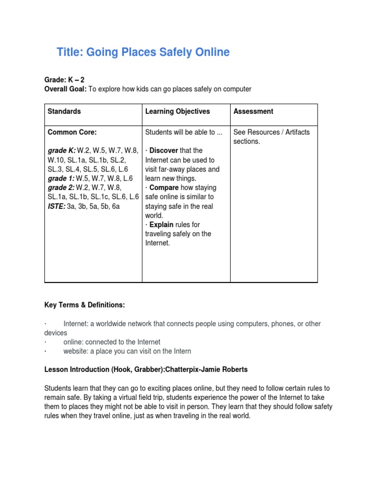 Title k-2 Going Places Safely Online | PDF | English As A Second Or ...