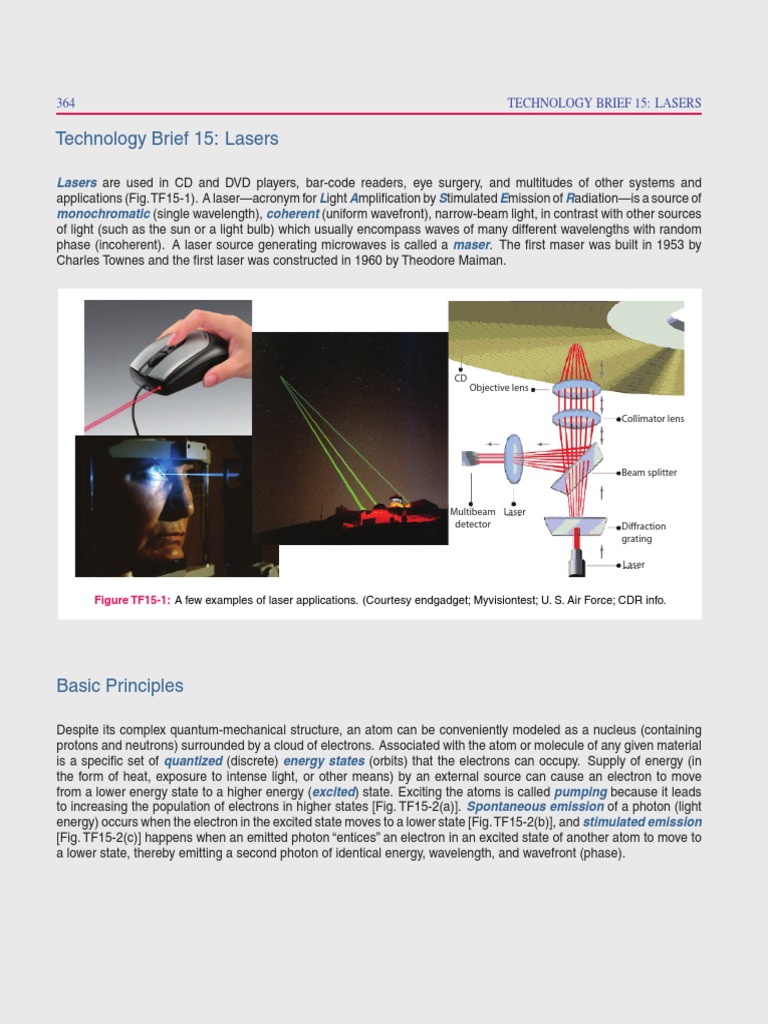 Technology Brief 15: Lasers: Lasers L A S E R Monochromatic Coherent ...