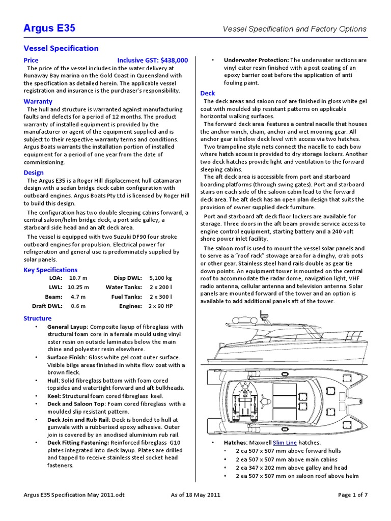 Argus E35 Specification | PDF | Deck (Ship) | Anchor