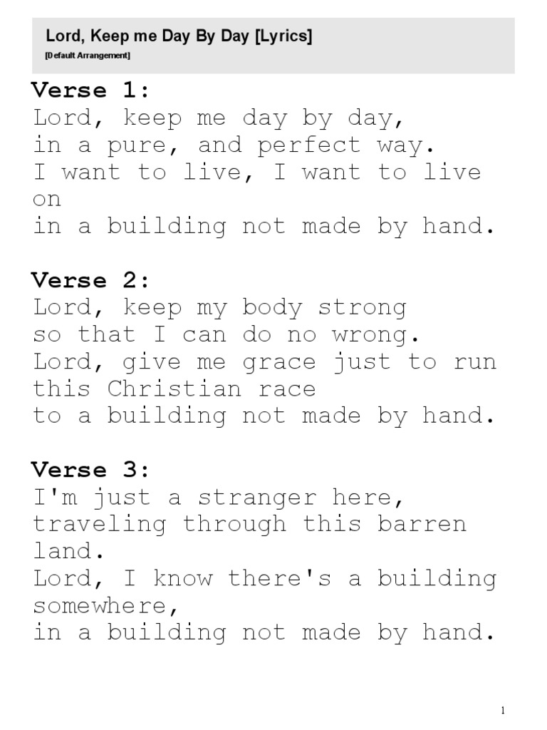 Lord, Keep Me Day By Day Lyrics | PDF