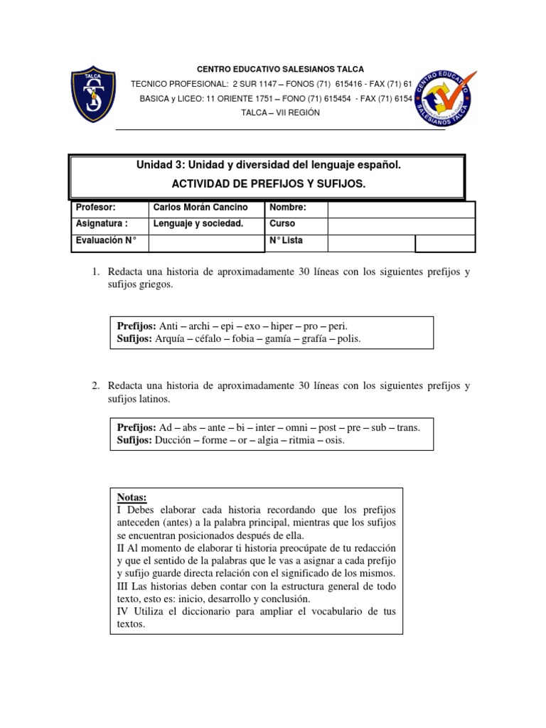 Actividad de Prefijos y Sufijos en Español | PDF | Lingüística | Idiomas
