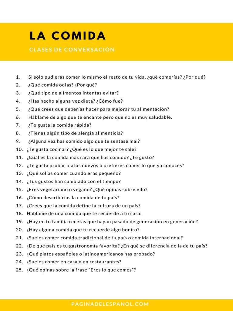 Clases de Conversación La Comida 1 | PDF