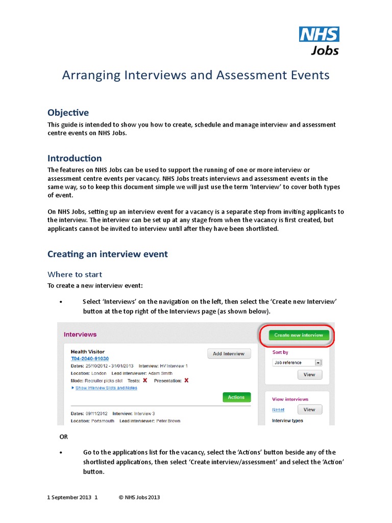 Arranging Interviews and Assessment Events: Objective | PDF | Interview ...