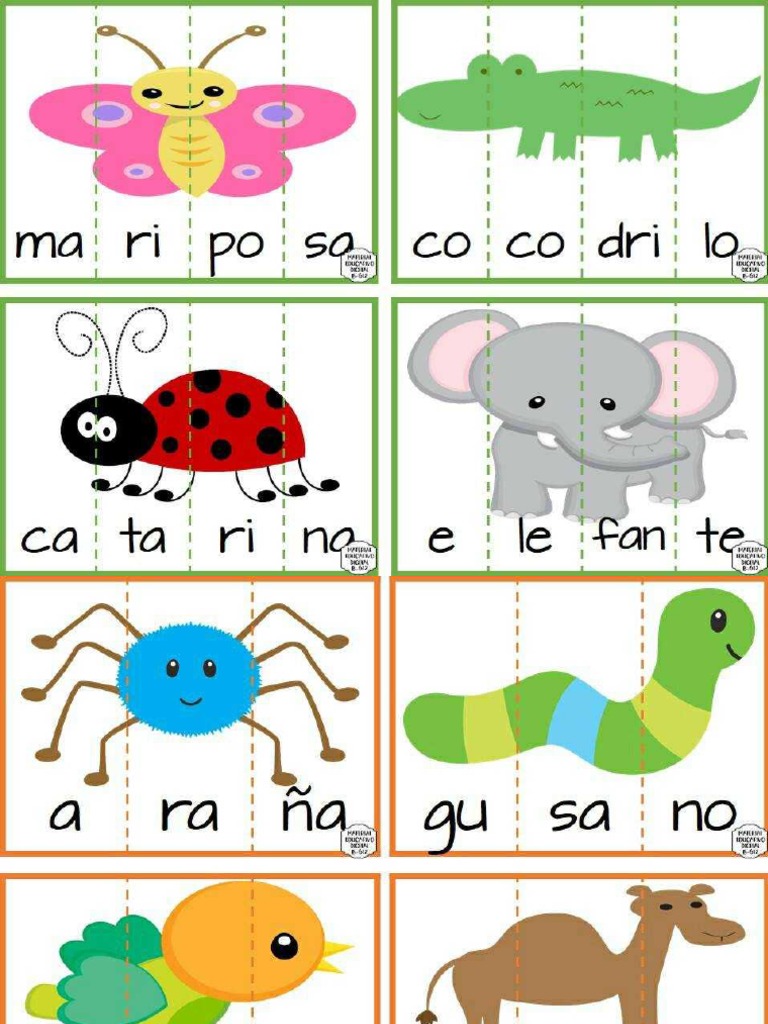 Tarjetas de Animales Divididas Por Sílabas PDF | PDF