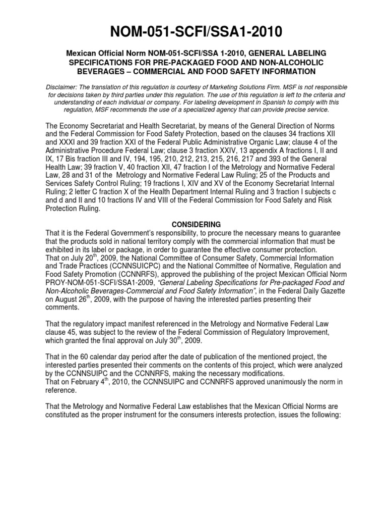 Mexico Nom-051-English - Food Label | PDF | Nutrition | Diet & Nutrition