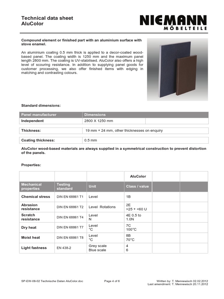 Technical Data Sheet Alucolor: Panel Manufacturer Dimensions | PDF ...