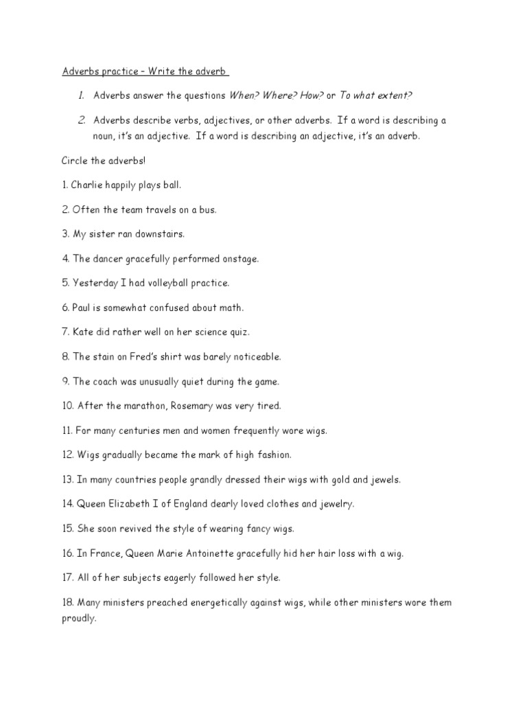 Adverbs Practice and Answers | PDF