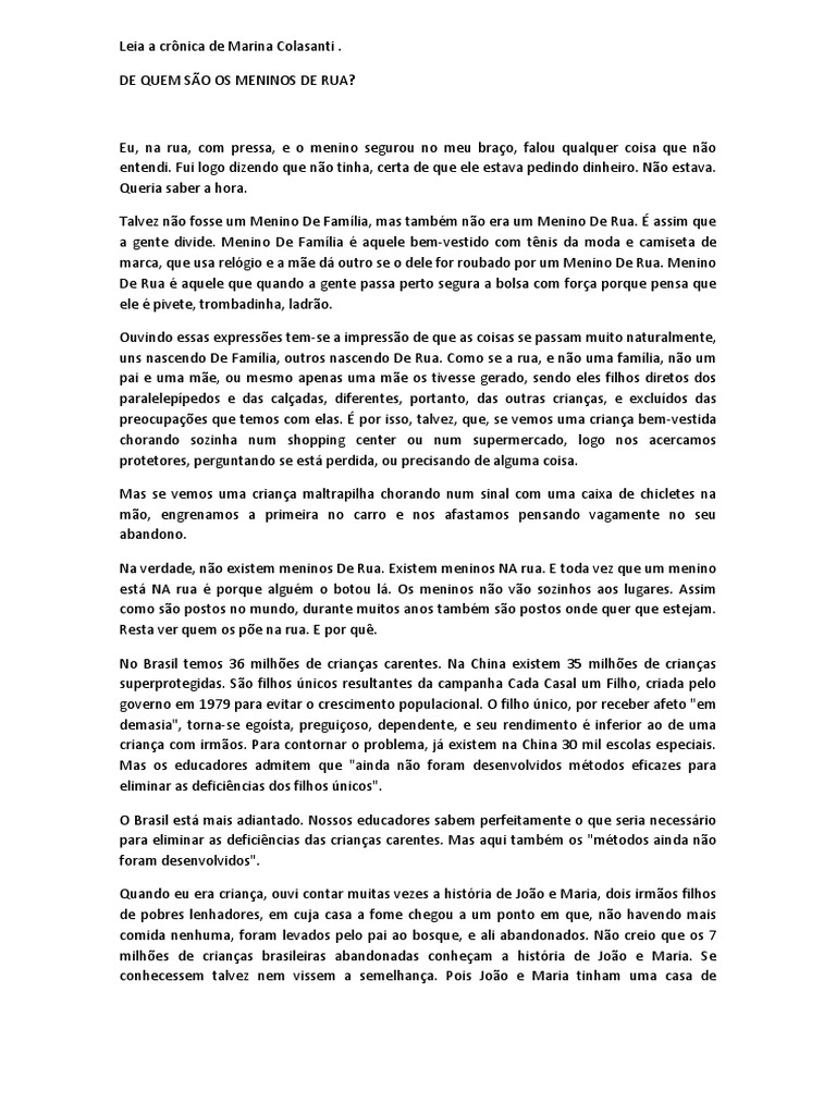 Leia A Crônica de Marina Colasanti | PDF | João e Maria | Família