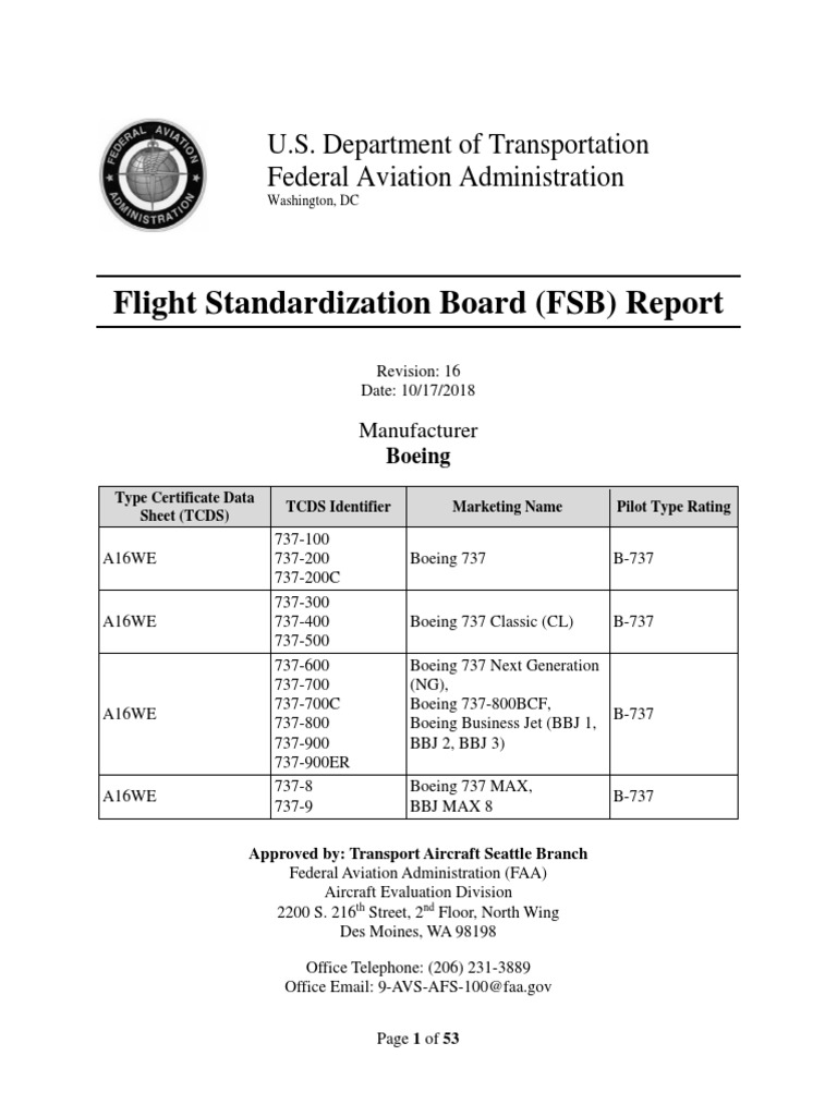 Flight Standardization Board (FSB) Report | PDF | Aircraft Flight ...