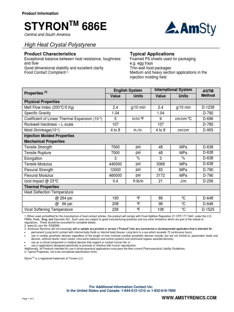 Styron 686E: High Heat Crystal Polystyrene | Download Free PDF ...