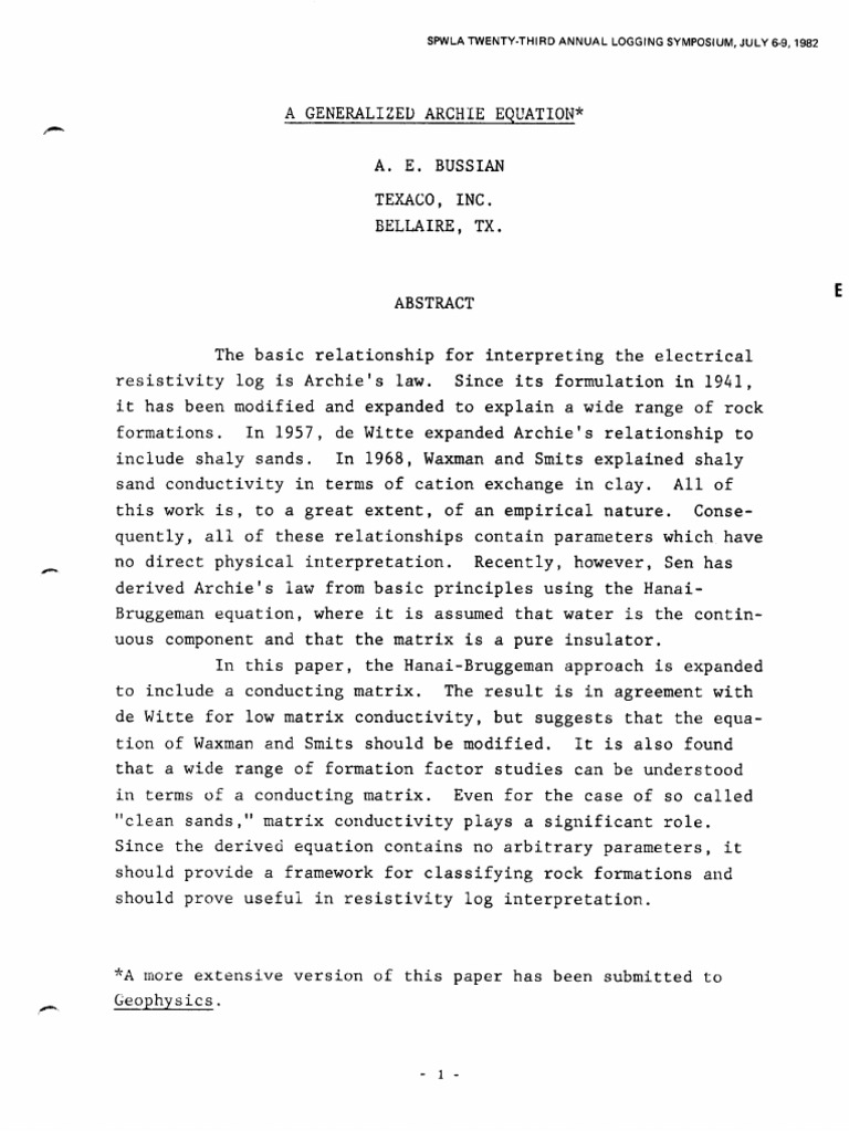 A Generalized Archie Equation | PDF | Electrical Resistivity And ...