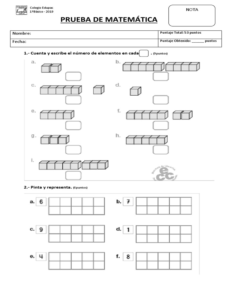 Evaluación de Números para Preescolar | PDF | Métodos y materiales de ...