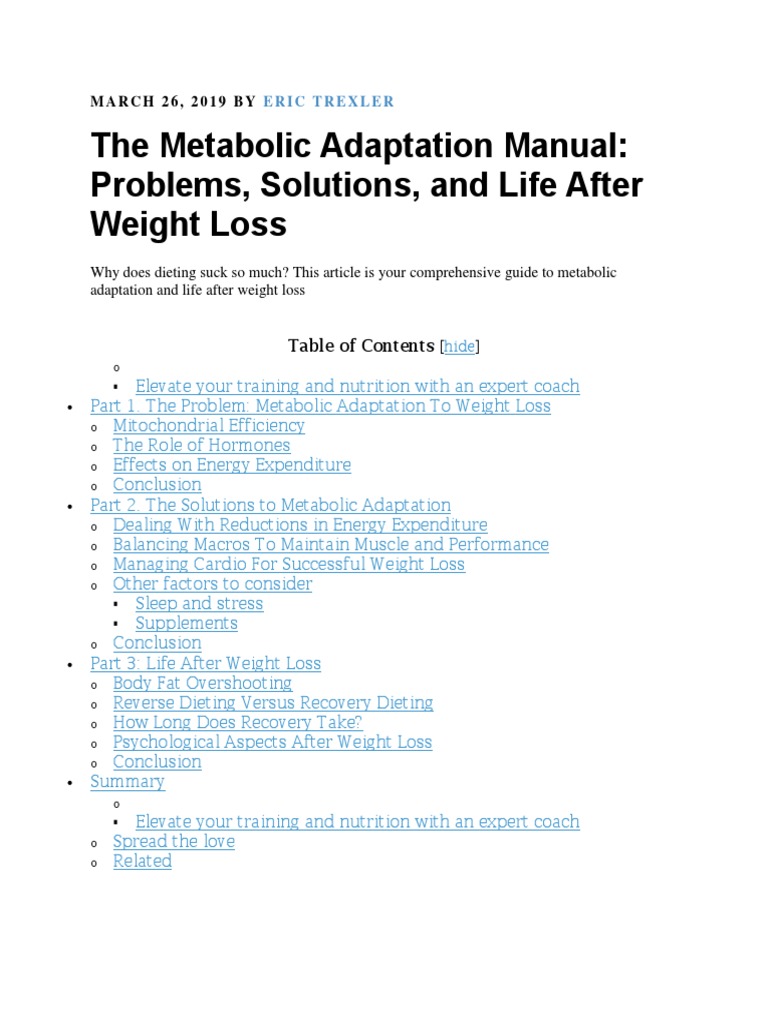 The Metabolic Adaptation Manual: Problems, Solutions, and Life After ...
