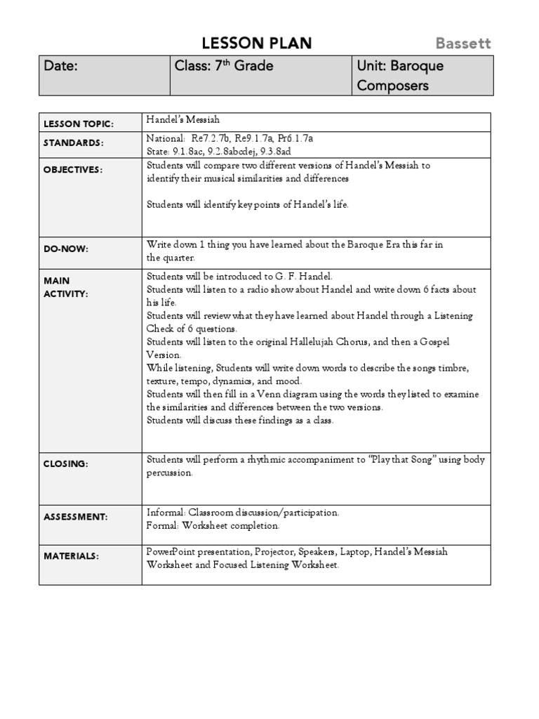 Exploring Handel's Messiah in 7th Grade | PDF | Tempo | Messiah (Handel)