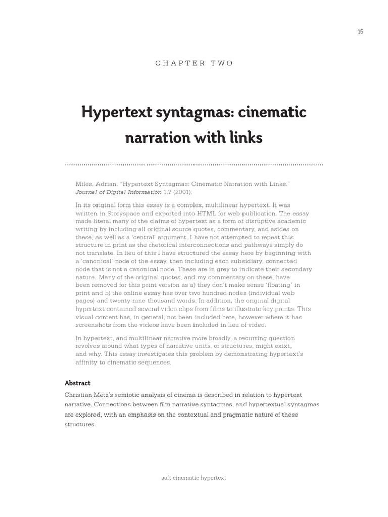 Hypertext Syntagmas: Cinematic Narration With Links: Chapter Two | PDF | Hypertext | Word