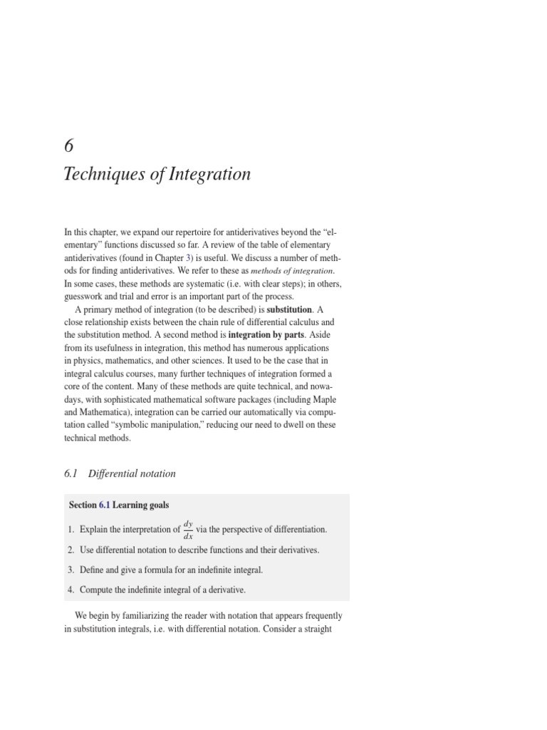 6 Techniques of Integration: 6.1 Differential Notation | PDF | Integral | Trigonometric Functions