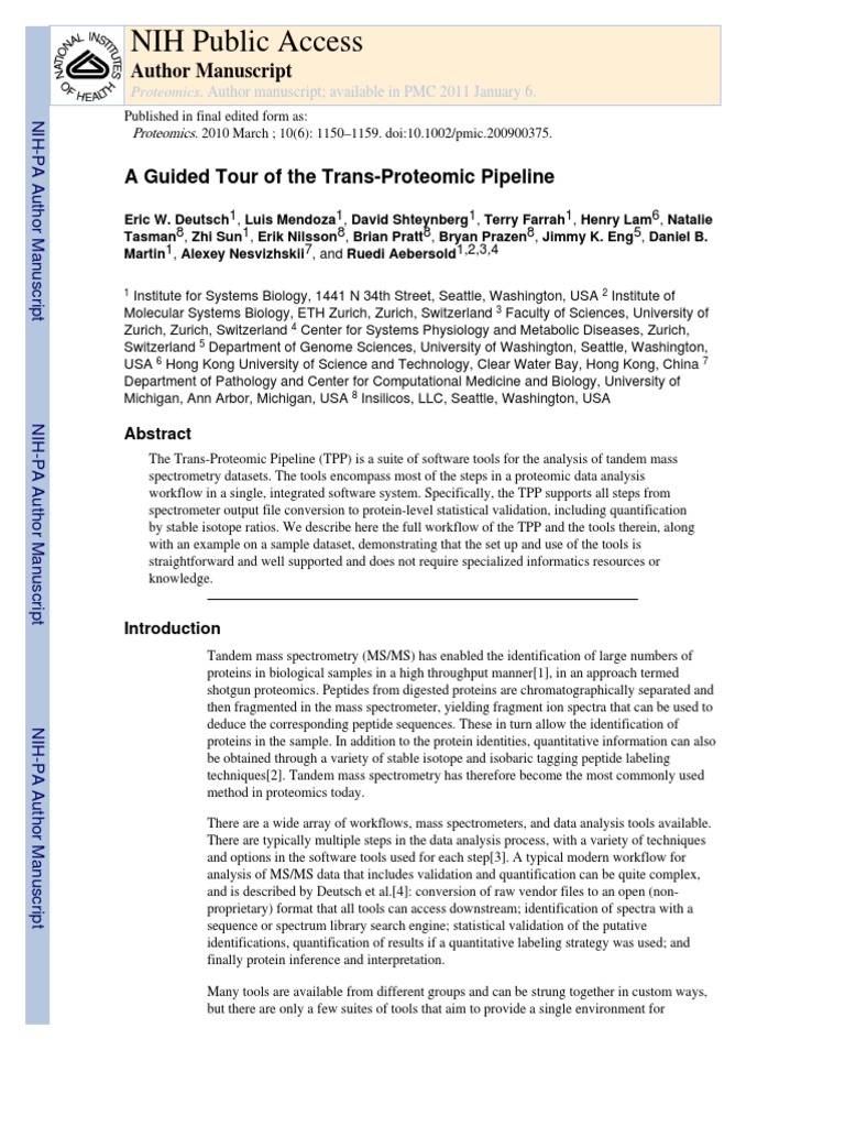 A Guided Tour of The Trans-Proteomic Pipeline | PDF | Mass Spectrometry ...