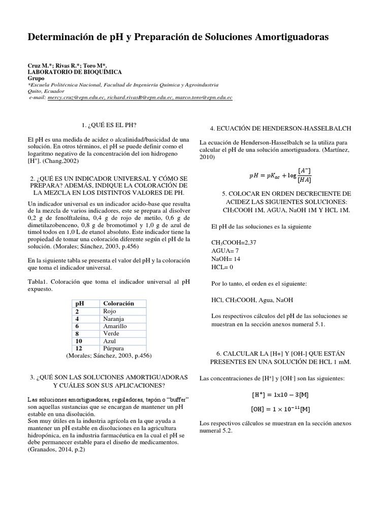 Pre-Informe 1 | PDF | Solución tampón | Ph