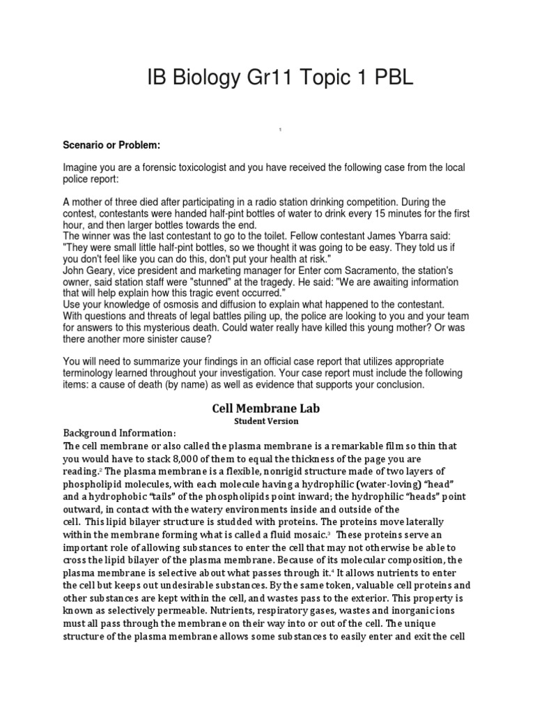 IB Biology G 11 Topic 1 PBL | PDF | Hydrophile | Cell Membrane