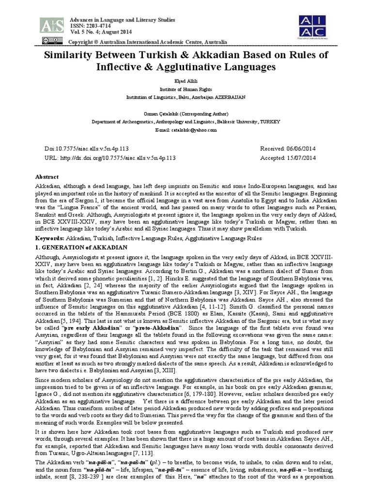 Similarity Between Turkish & Akkadian Based On Rules of Inflective ...