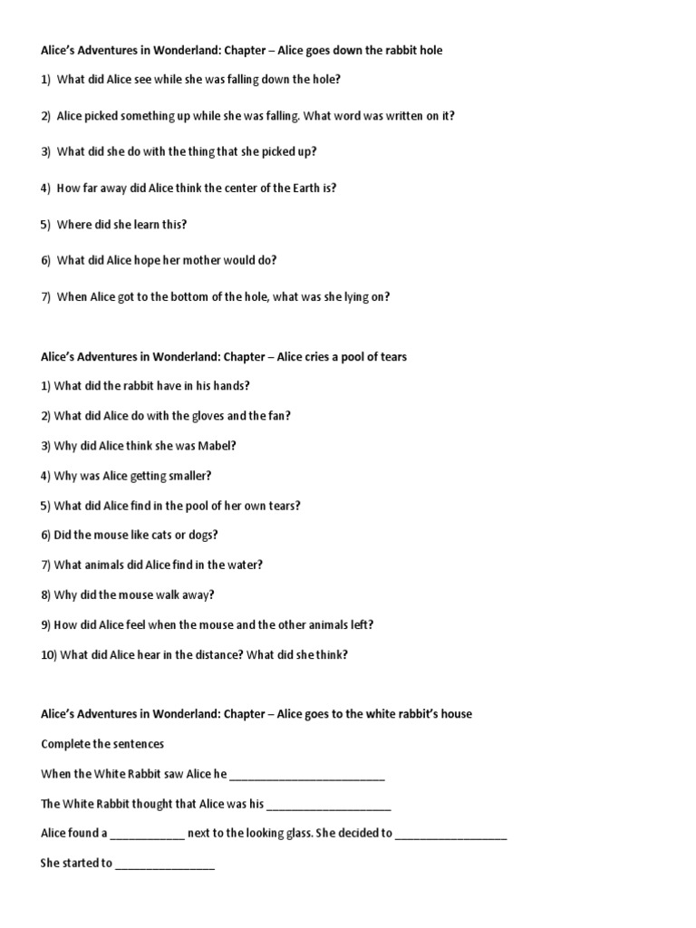 Alice in Wonderland Chapter 1 Q&A | PDF | Language Arts & Discipline