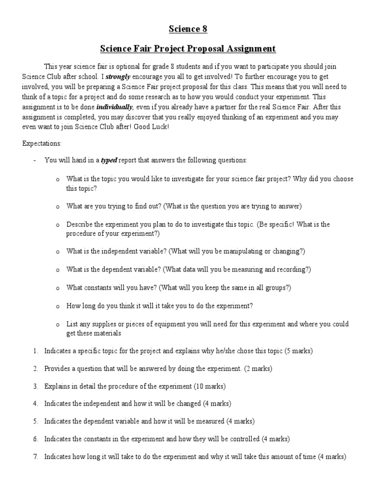 Grade 8 Science Fair Proposal | PDF | Experiment | Science