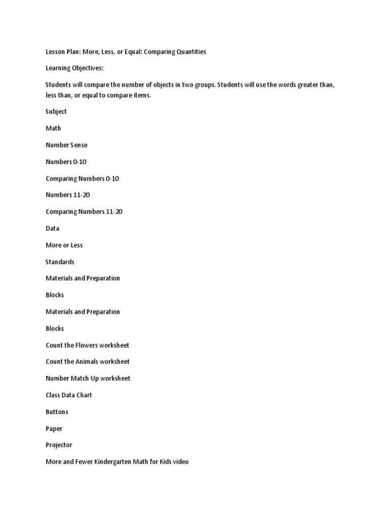 Lesson Plan Math Kindergarten | PDF | Worksheet | Lesson Plan