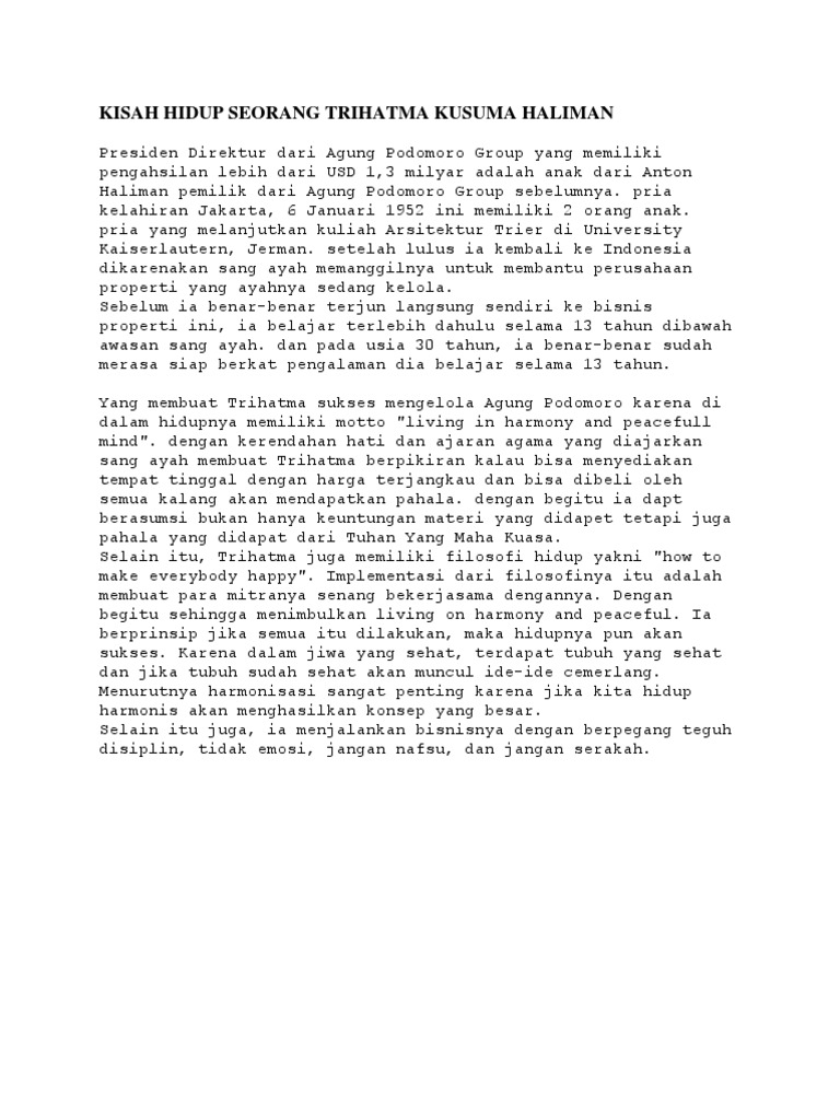 Kisah Hidup Seorang Trihatma Kusuma Haliman | PDF