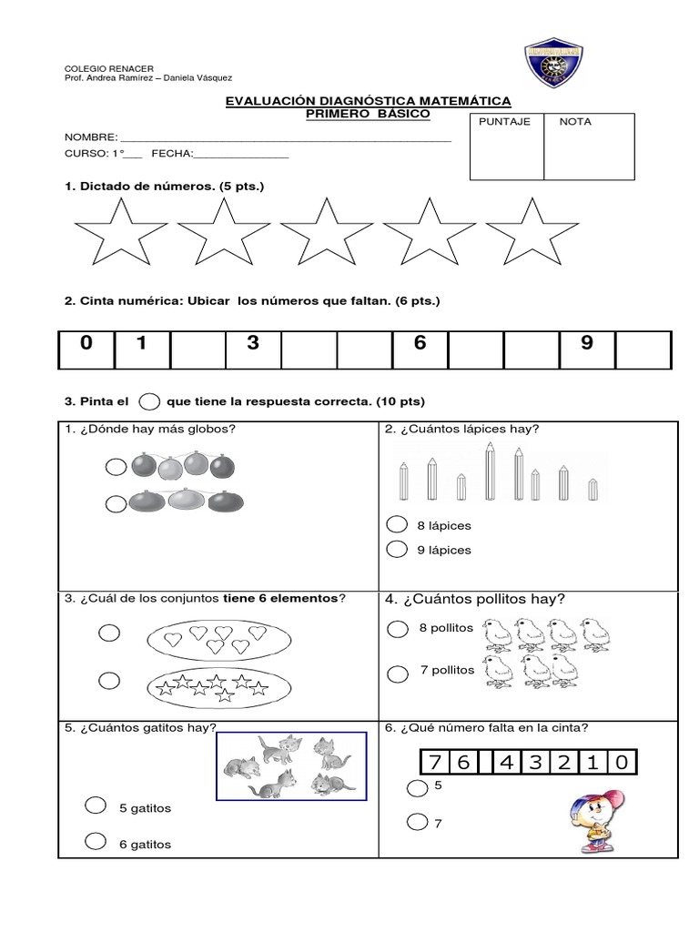 Evaluación Matemática Primero Básico | PDF | Enseñanza de matemática
