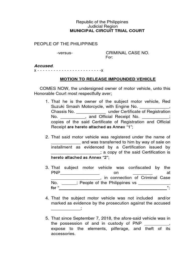 Sample Motion To Release | Prosecutor | Virtue