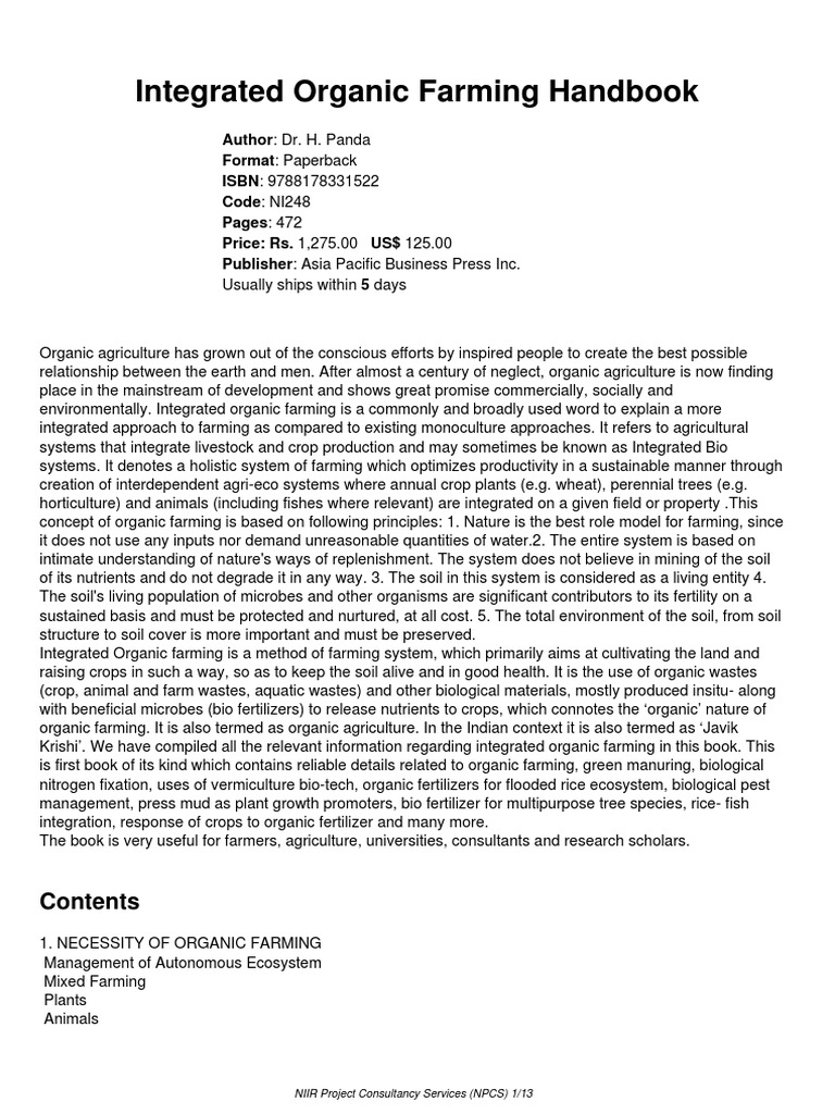 Niir Integrated Organic Farming Handbook PDF | PDF | Organic Farming ...