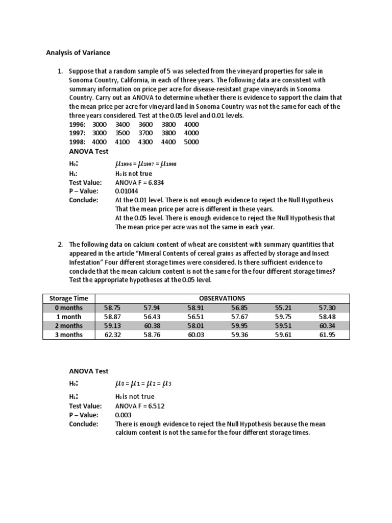 Analysis of Variance | PDF | P Value | Analysis Of Variance