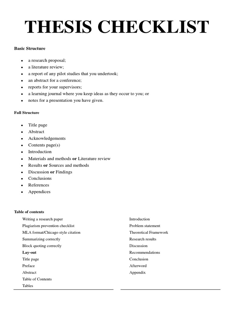 Thesis Writing Checklist Guide | PDF