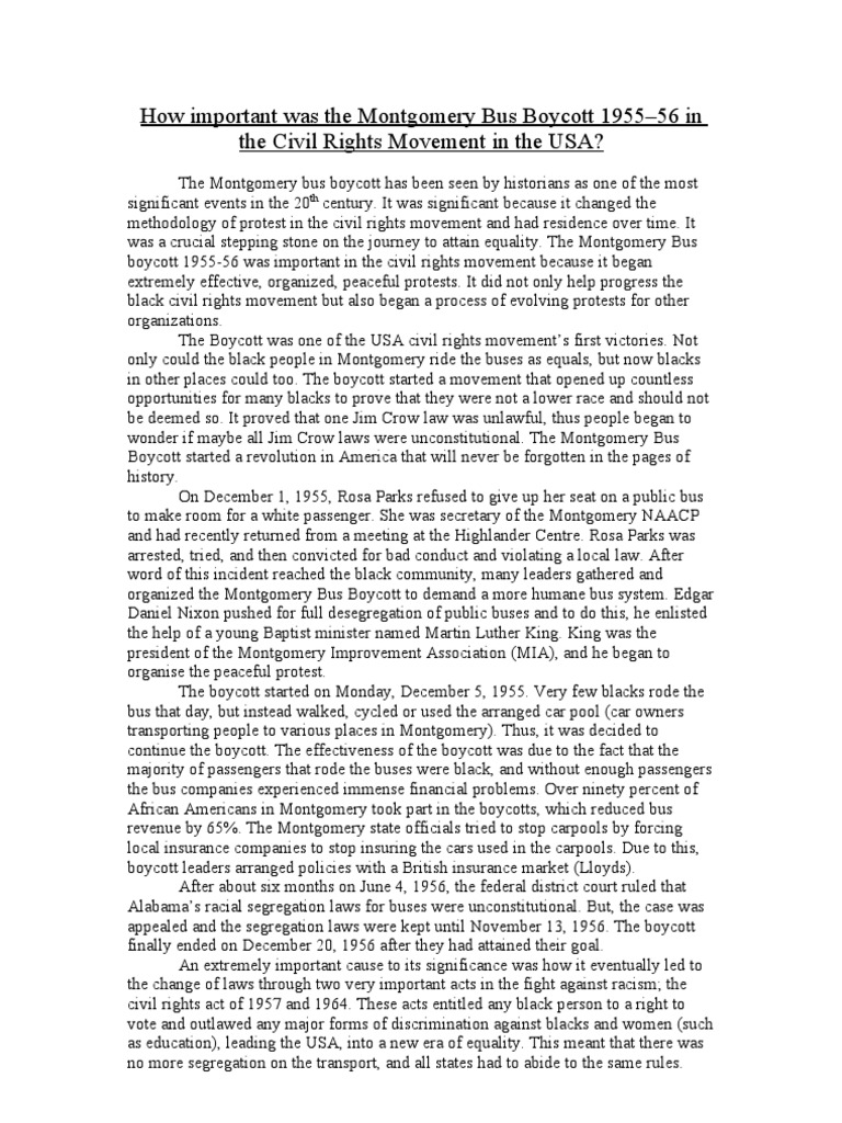 How Important Was The Montgomery Bus Boycott 1955 | PDF | Rosa Parks ...