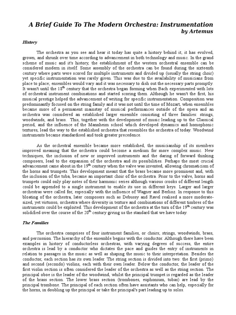 A Brief Guide To The Modern Orchestra: Instrumentation: History | PDF ...