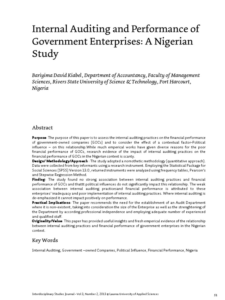 Internal Auditing and Performa PDF | PDF | Economies | Business