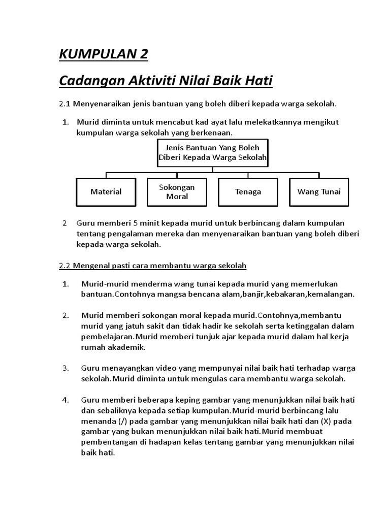 Cadangan Aktiviti Nilai Baik Hati | PDF